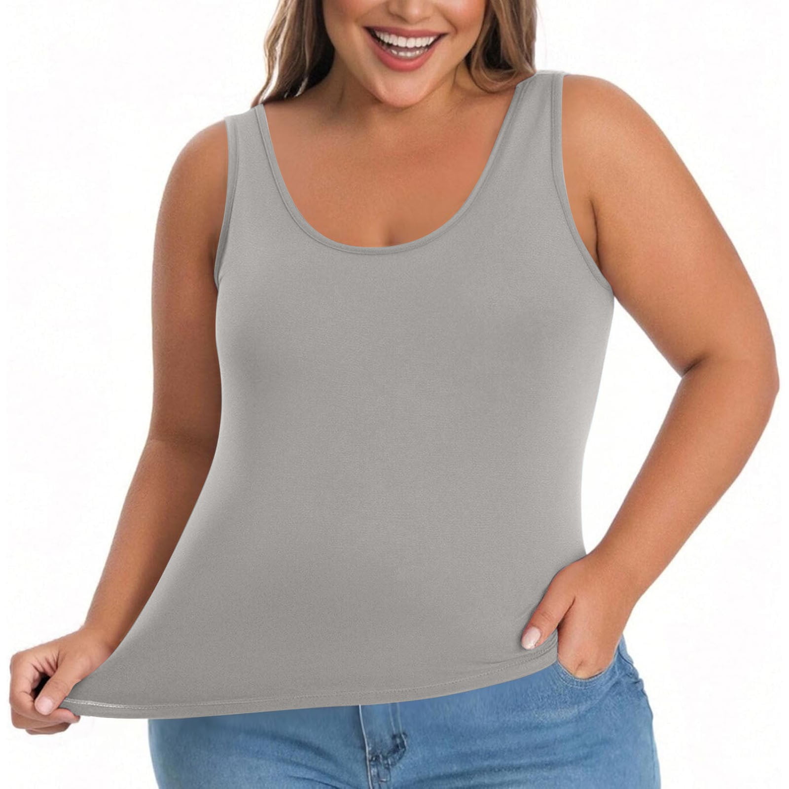 Gray Womens Tops Womens Tank Tops with In Bra Plus Size Padded Camisole ...