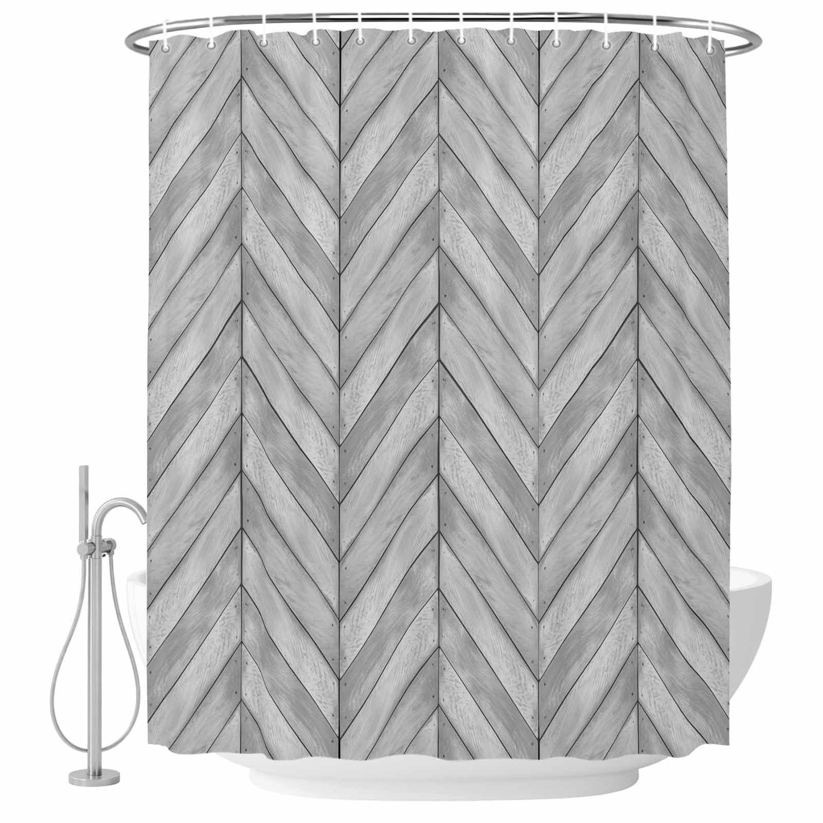 Gray Wood Grain Shower Curtain Set - Extra Long 72" x 96" Washable ...