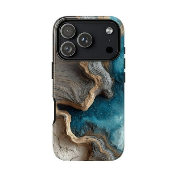 Gray Wood Grain Teal Marble Print Tough Case for iPhone 11,12,13,14,15 ...