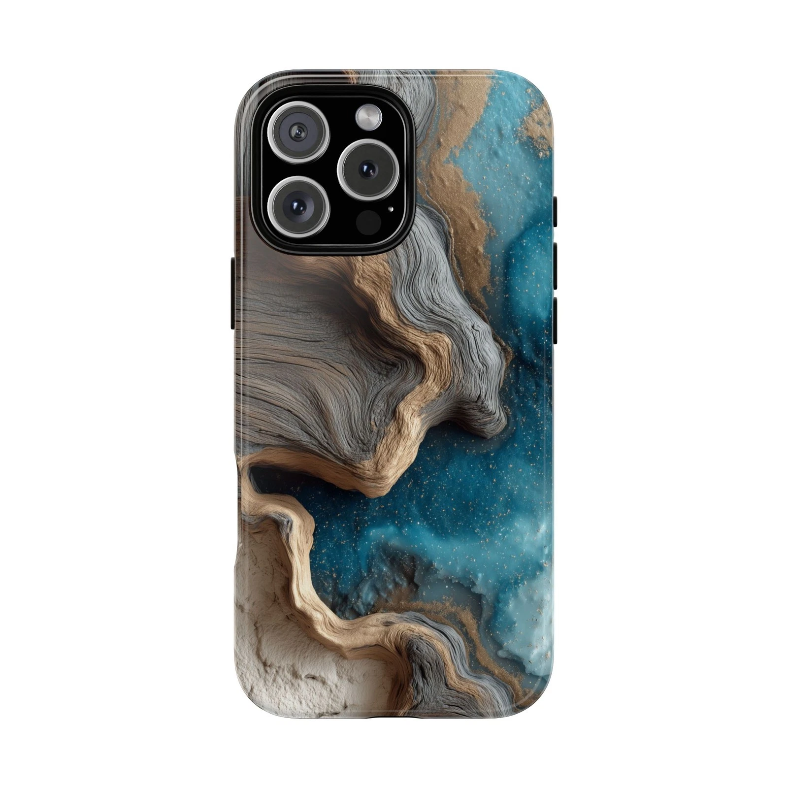 Gray Wood Grain Teal Marble Texture Phone Case with iPhone 17 through ...