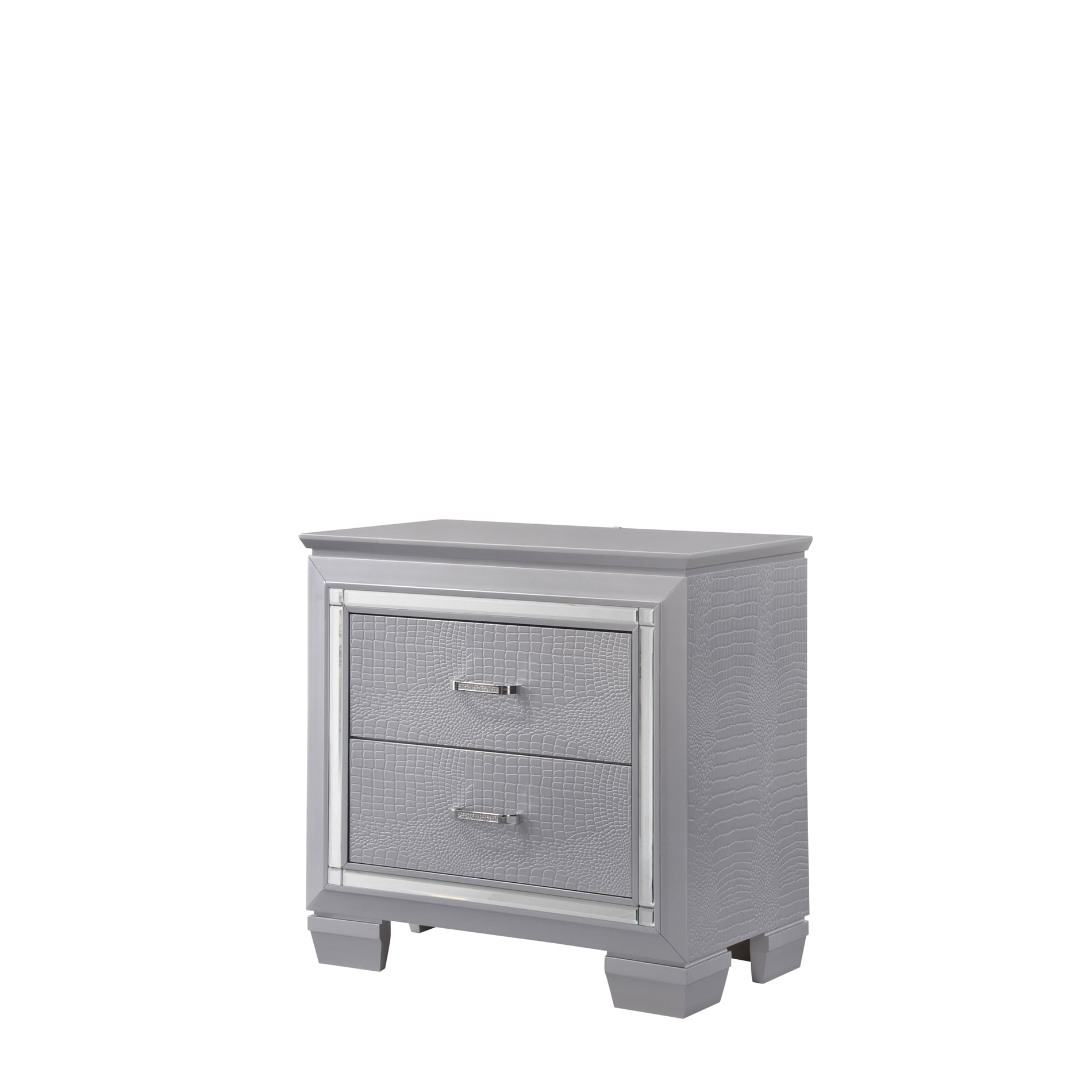 Gray Wood Nightstand With Mirrored Accents And Bearing Movement Stylish ...