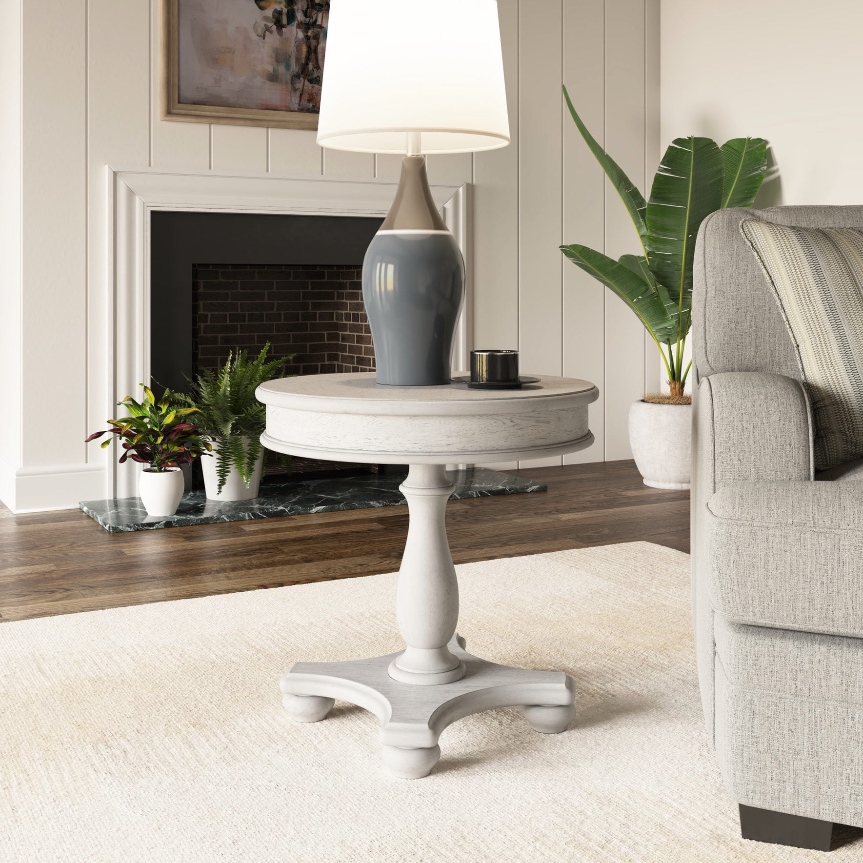 Gray Wood Round End Table - Simple Setup, Coastal Aesthetic - Walmart.com