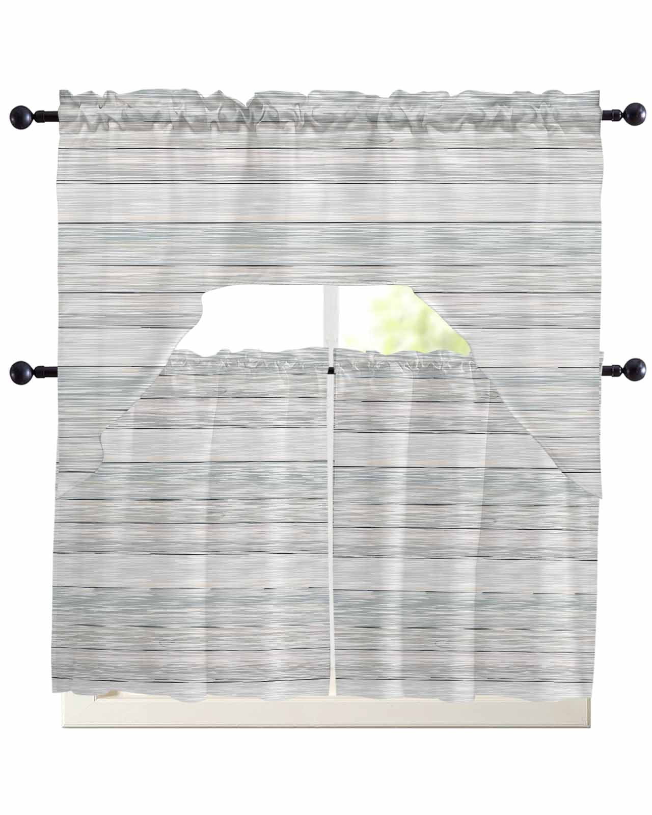 Gray Wood Swag Kitchen Curtains Sets for Windows 24 Inch Length, Modern ...