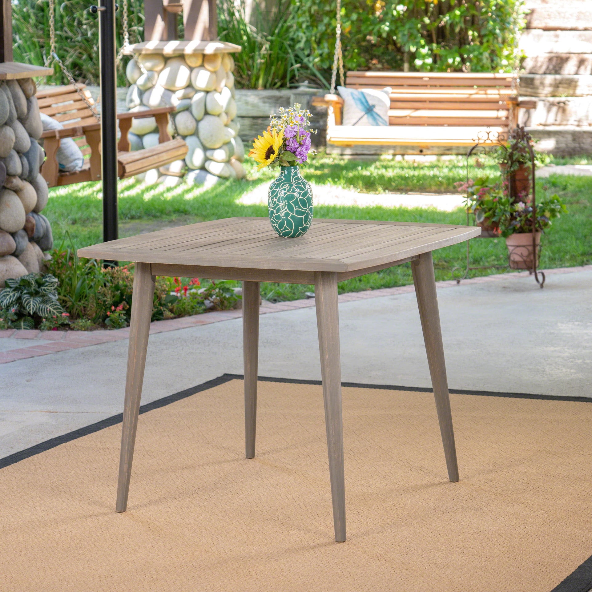 Gray Wood Table For Outdoor Entertaining - Square With Straight Legs ...