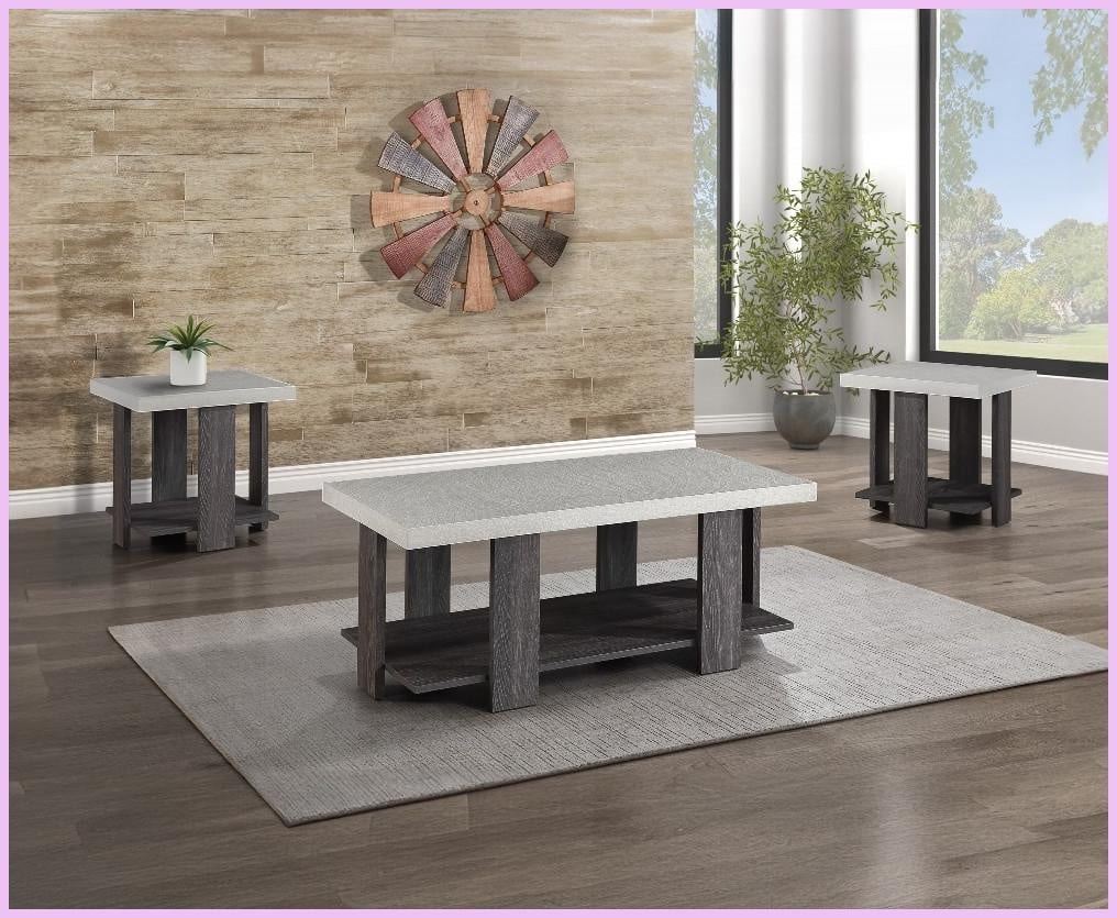 Gray Wooden Coffee Table Set for Living Room - 3-Piece Modern Cocktail ...