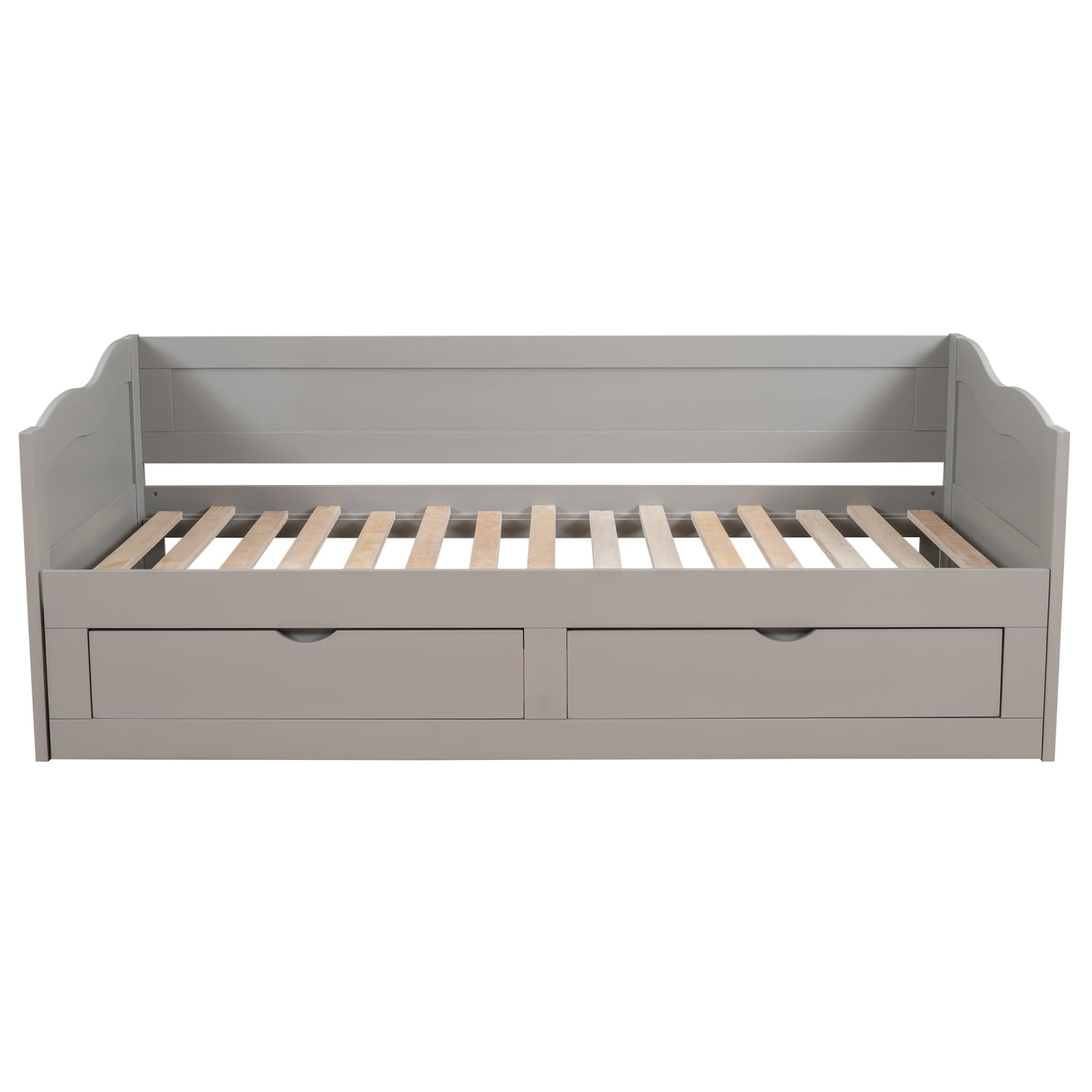 Gray Wooden Daybed with Trundle Bed Two Extending Storage Drawers and ...