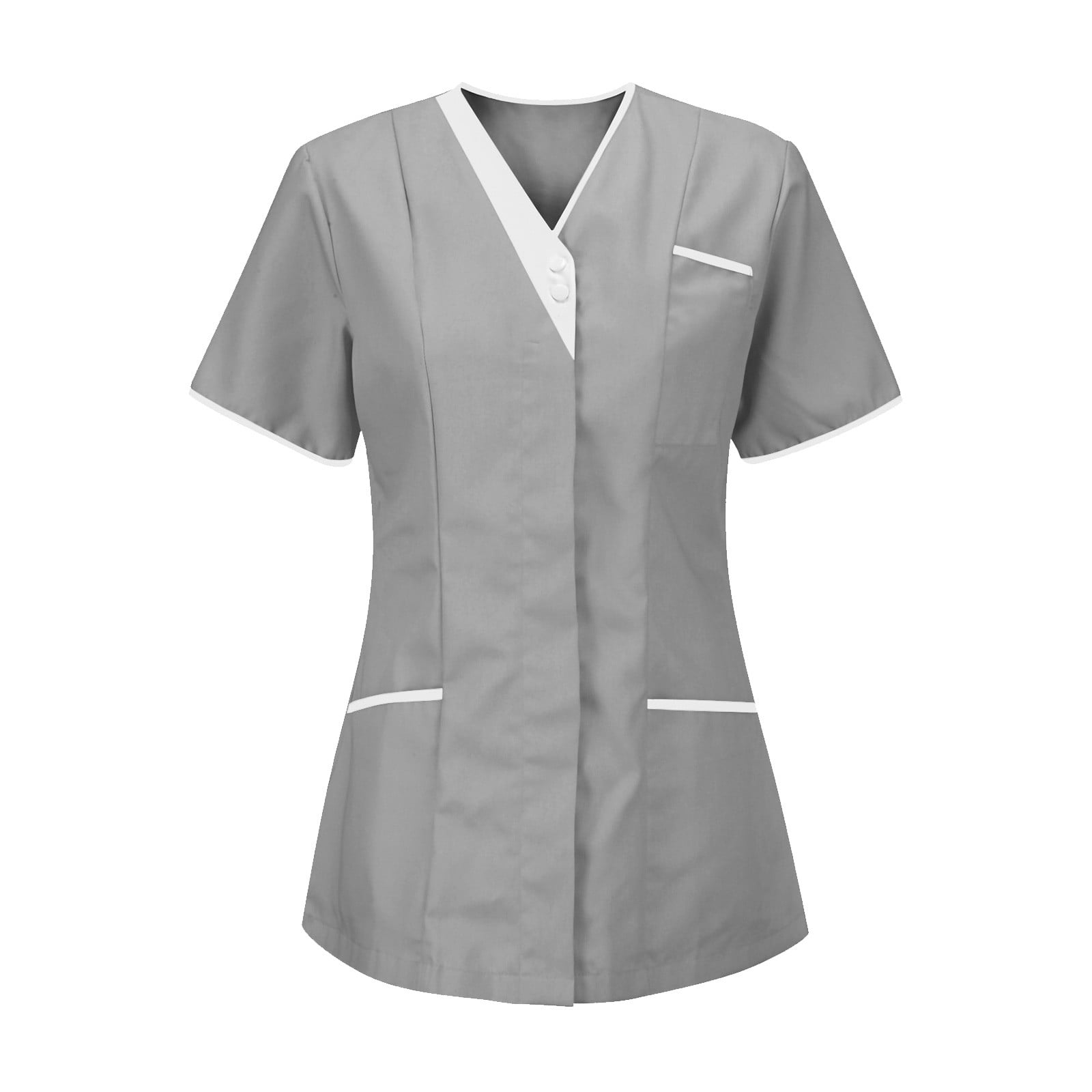 Gray Work Anatomy Scrub Uniform Tops for Women Summer Fall Short Sleeve ...