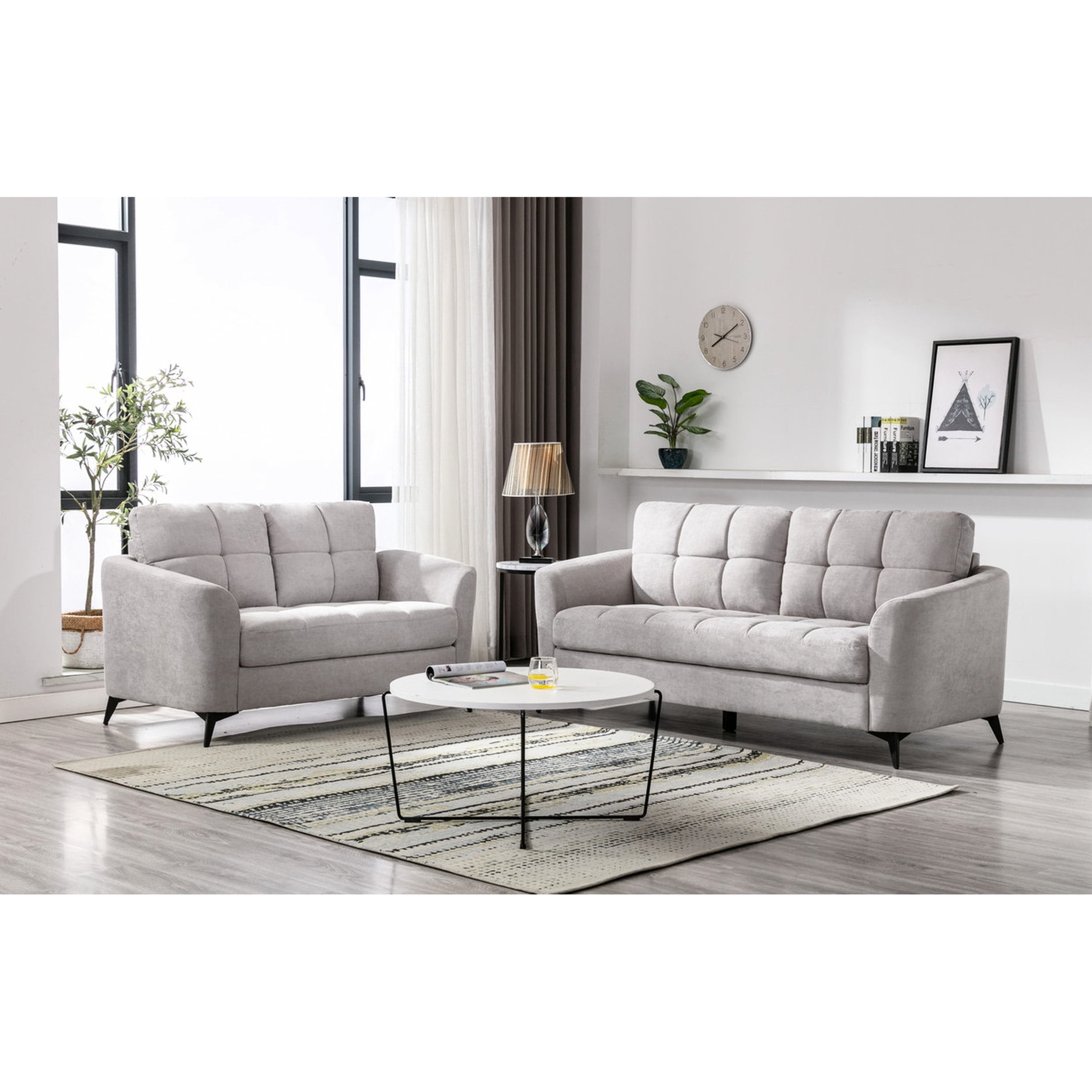 Gray Woven Fabric Sofa Set | Pocket Coil Seating in Home | Velvet and ...