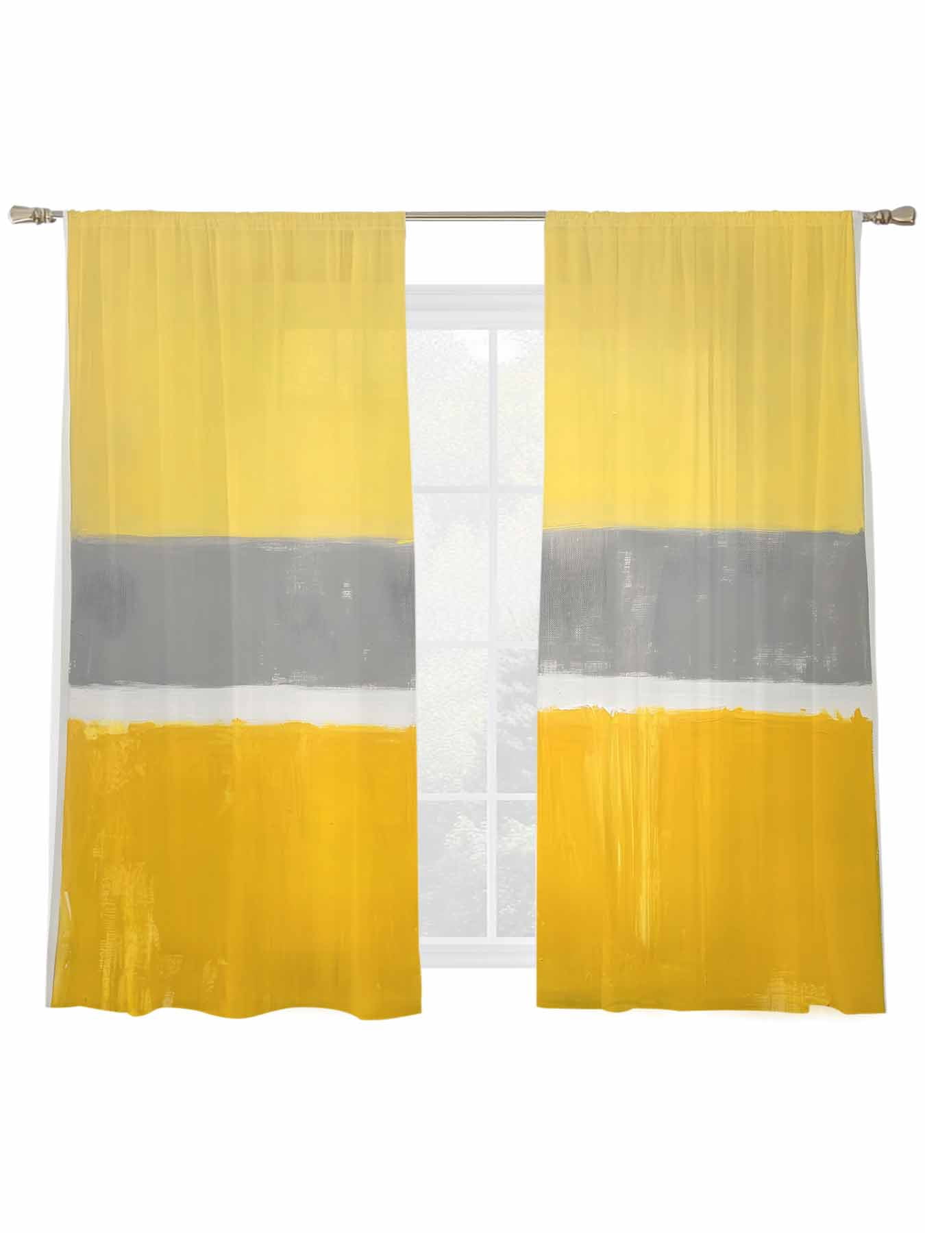Gray Yellow Abstract Sheer Curtains for Living Room Bedroom, Light ...