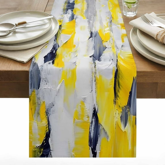 Gray Yellow Abstract Table Runner 13x48 inch Modern Street Art Cotton ...