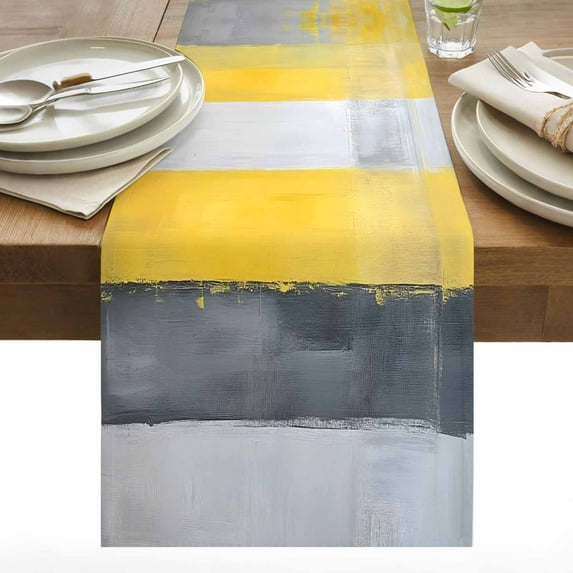 Gray Yellow Abstract Table Runner 13x72 inch Color Block Retro Cotton ...