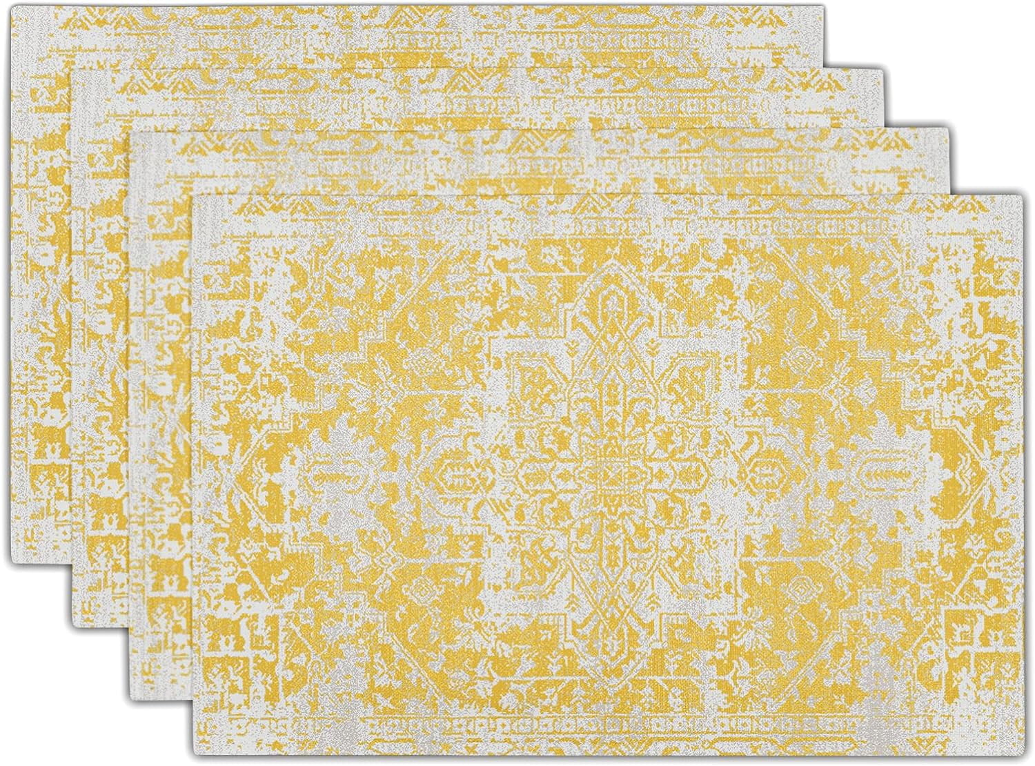 Gray Yellow Boho Placemats Set of 4 Ethnic Bohemian Carpet Place Mats ...