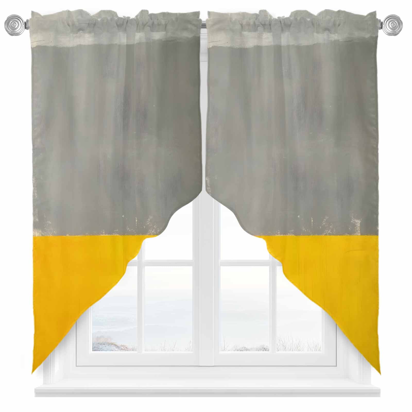 Gray Yellow Color Block Swag Curtain Valance for Windows, Abstract ...