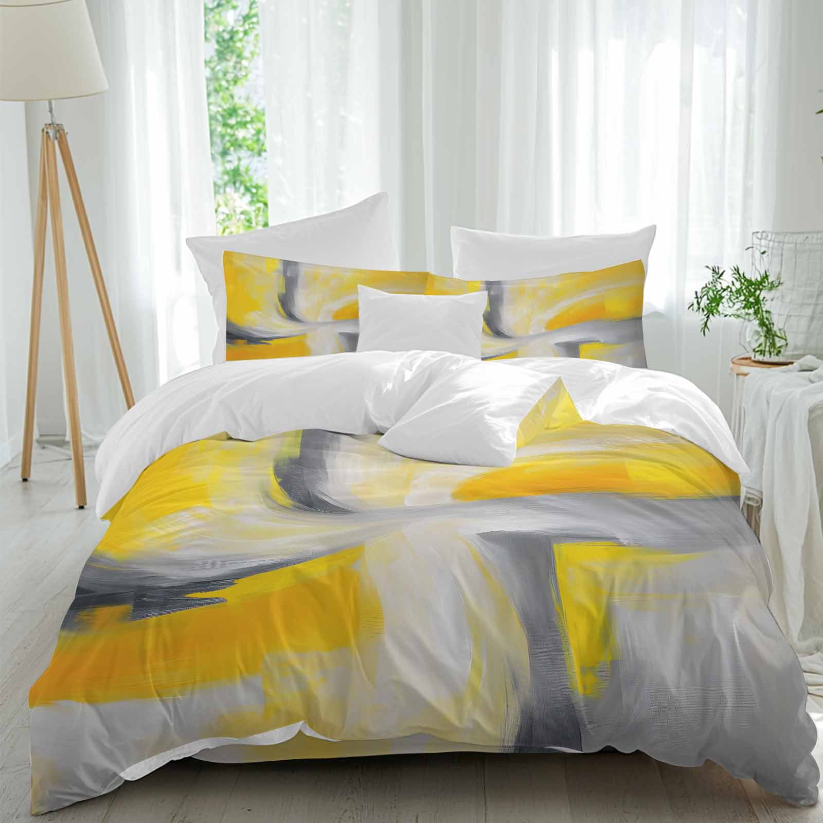 Gray Yellow Gradient 4 Piece Duvet Cover Set Twin Size Abstract Soft ...