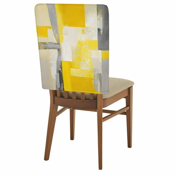 Gray Yellow Gradient Chair Back Covers Set of 4, Retro Abstract Stretch ...