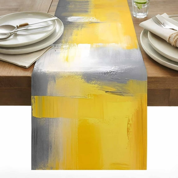 Gray Yellow Gradient Table Runner 13x90 inch Watercolor Retro Cotton ...