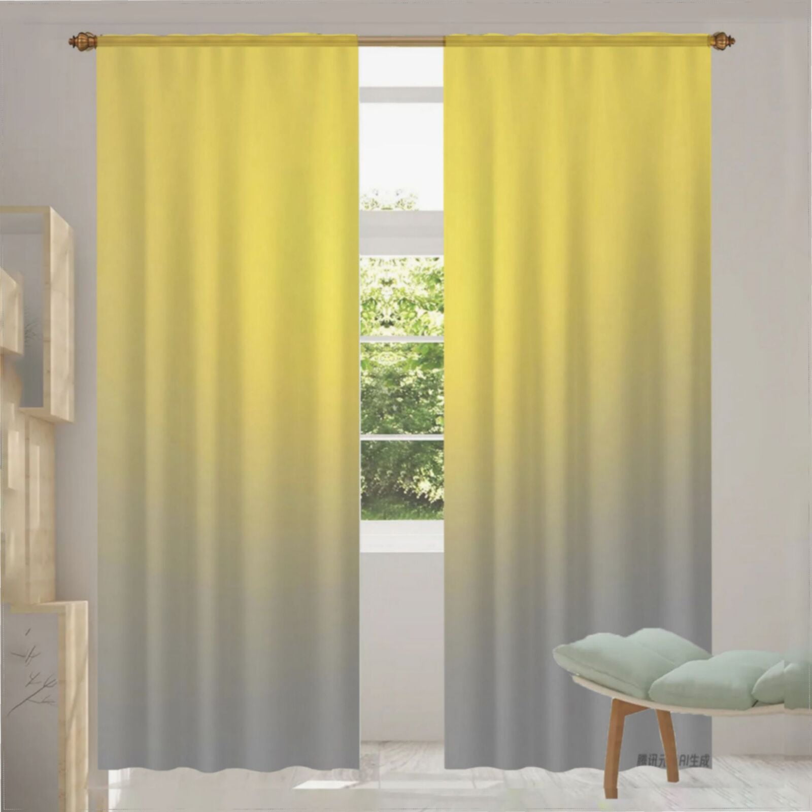 Gray Yellow Gradient Tulle Curtain for Living Room Bedroom Decor Sheer ...