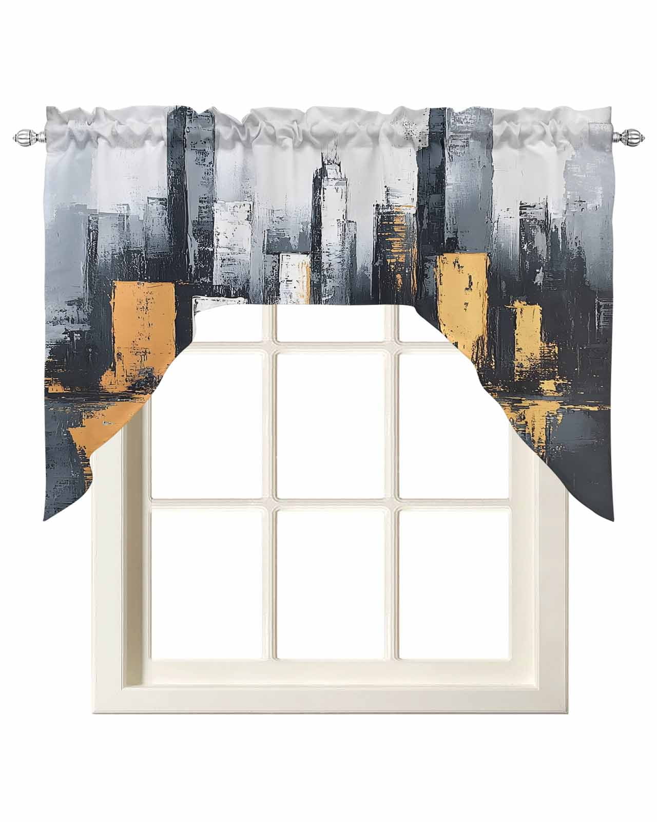 Gray Yellow Oil Painting Kitchen Swag Valances for Windows, Modernism ...
