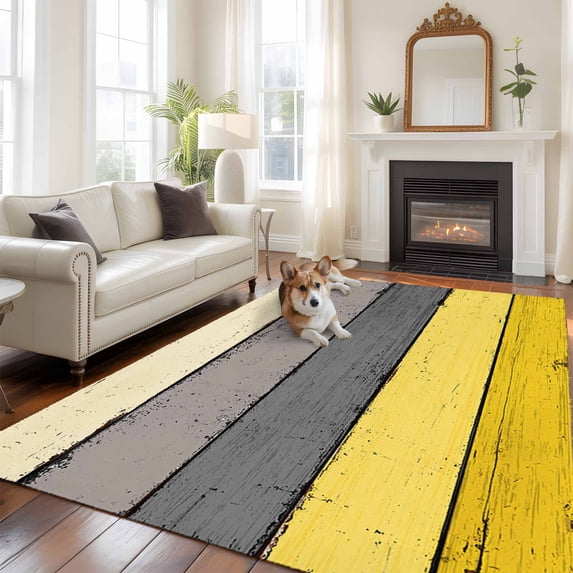 Gray Yellow Wood Grain Large Area Rugs 6x9 ft Countryside Stripe ...