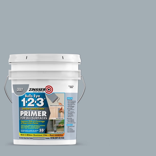 Free Shipping! Gray, Zinsser Bulls Eye 1-2-3 Water Base Primer- 5 ...