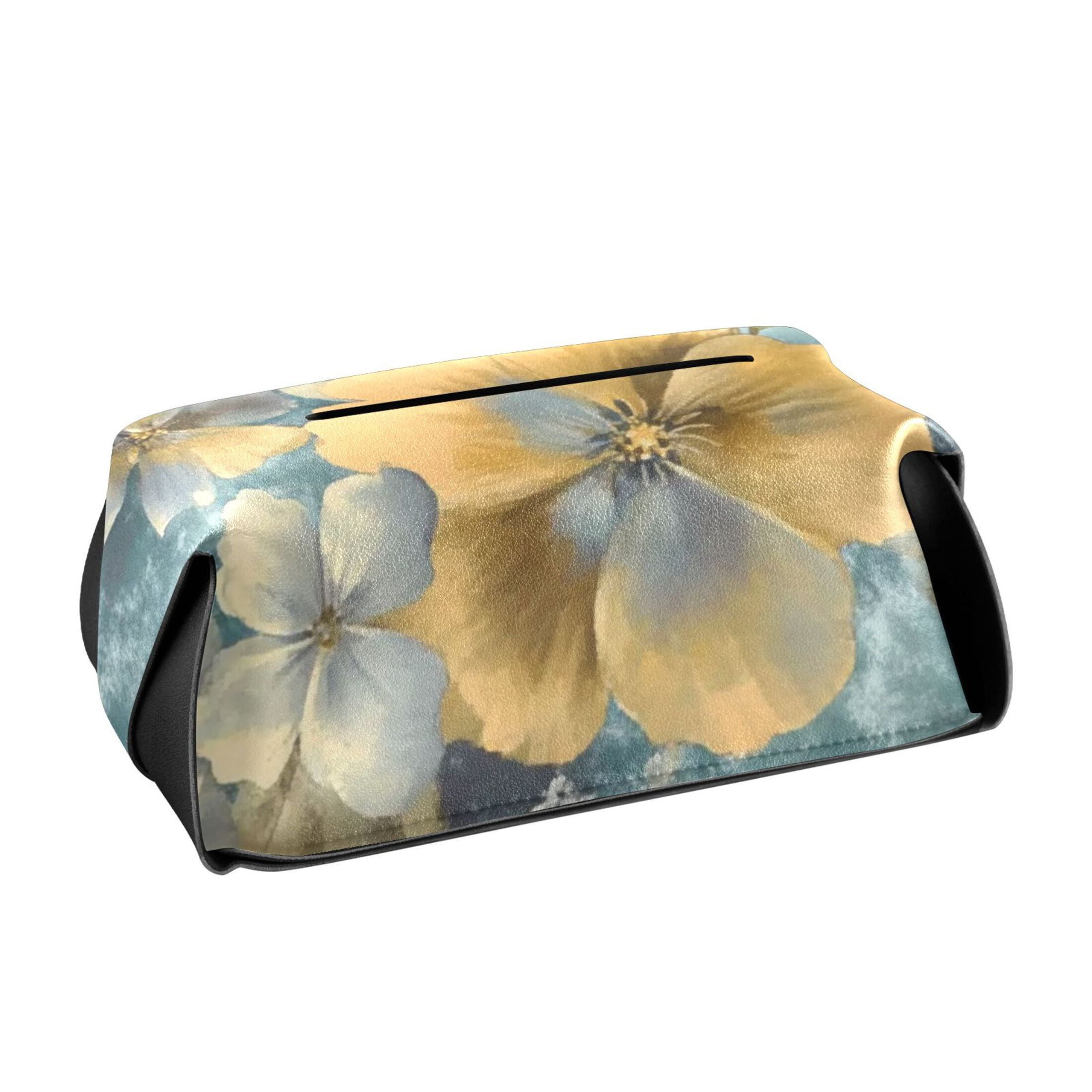 Gray and Blue Flowers Tissue Box Cover Leather Square Rectangle Tissue ...