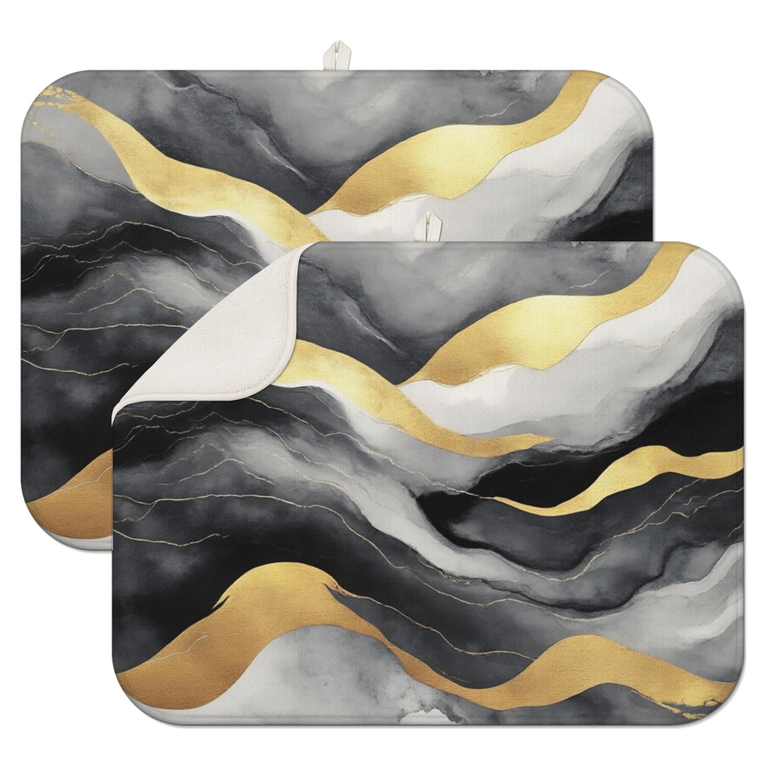 Gray and Gold Marble Golden Lines Pattern Dish Drying Mat for Kitchen 1 ...