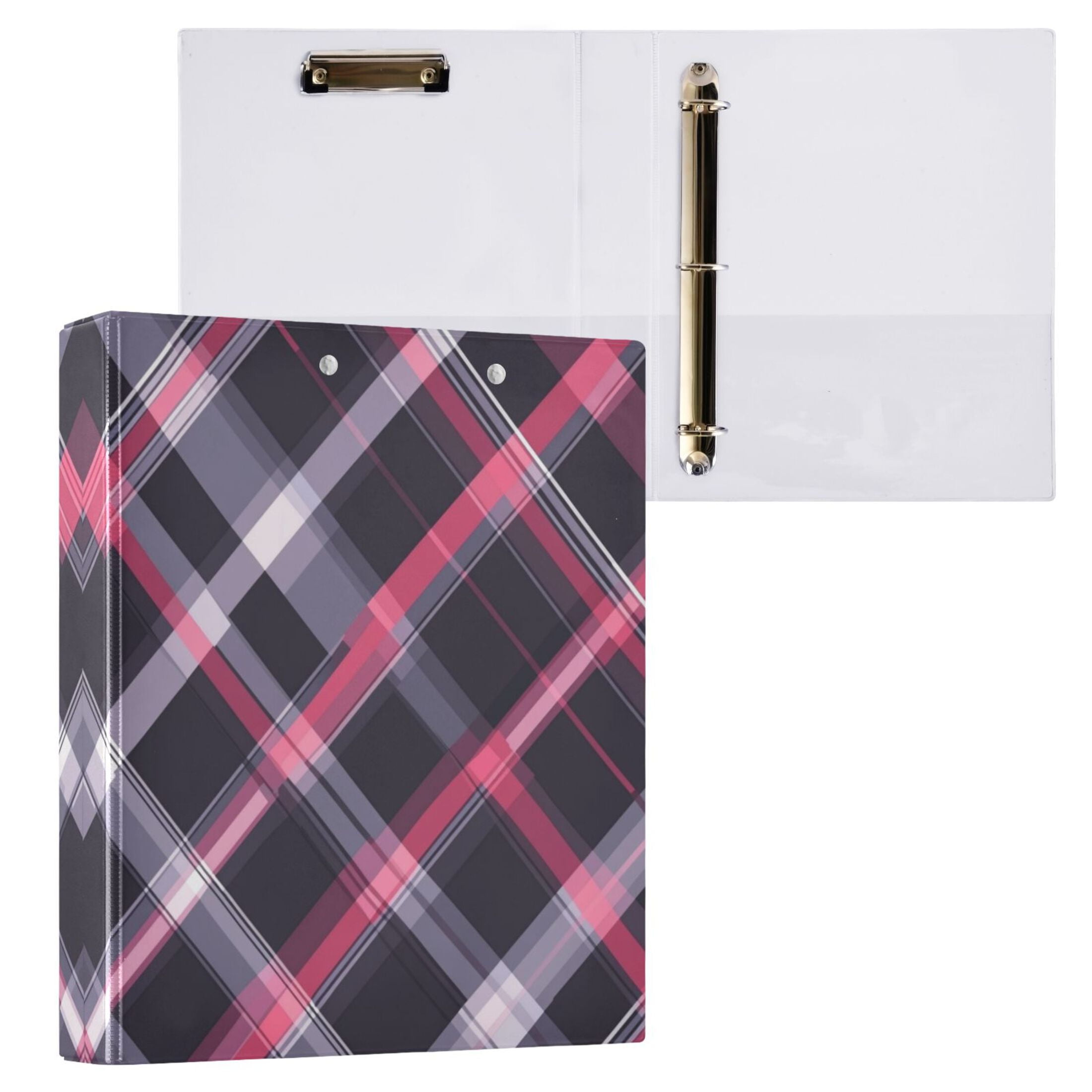 Gray and Purple Plaid 3 Ring Hardcover Binders 1.5in Round Rings for ...