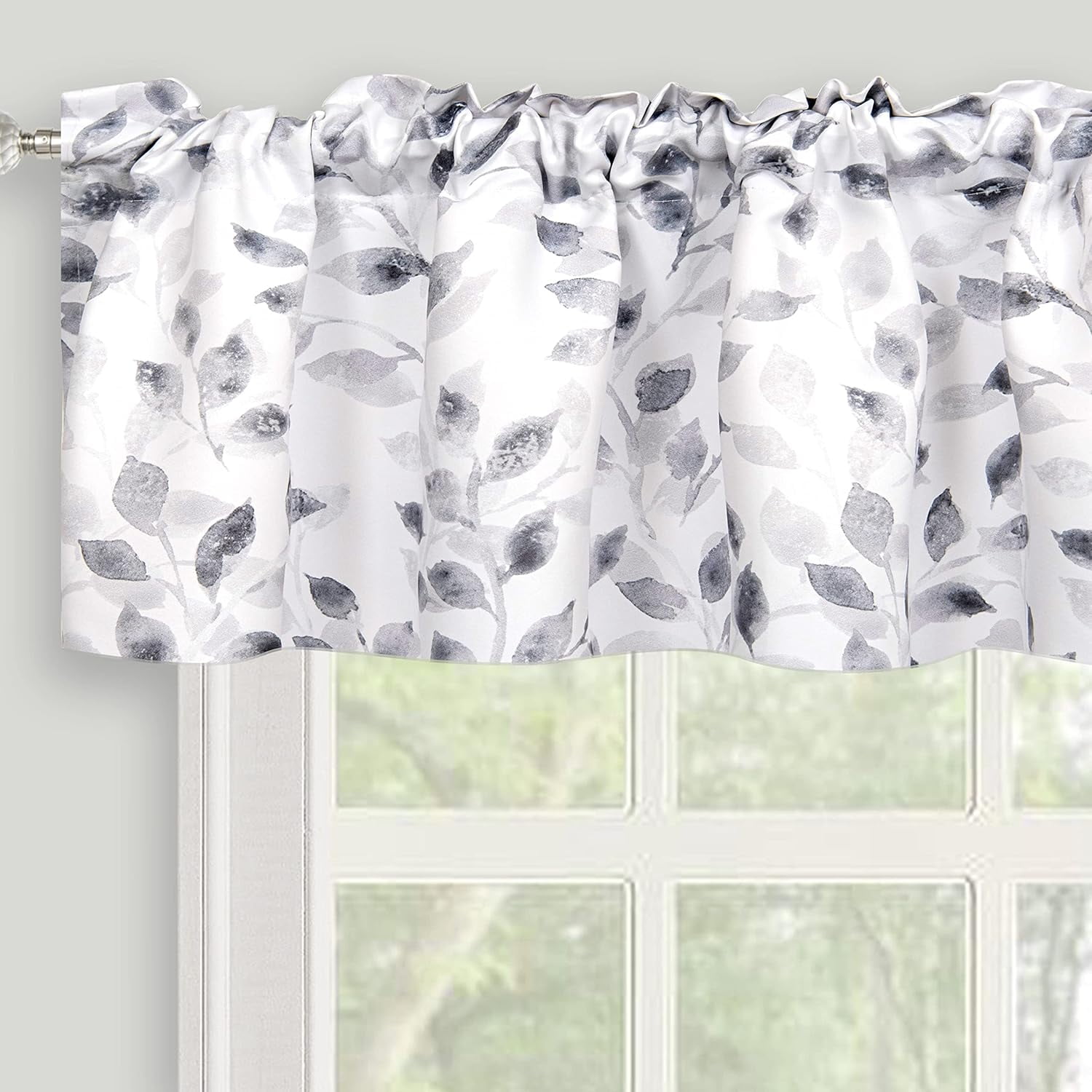 Gray and White Floral Printed Valance for Windows, Short Curtains ...