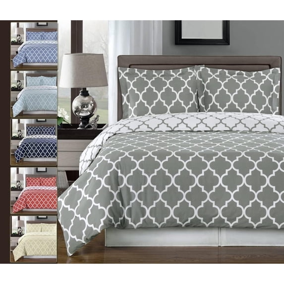 Gray and White Meridian 3pc / XL Comforter Set 100% Cotton 300 Thread ...