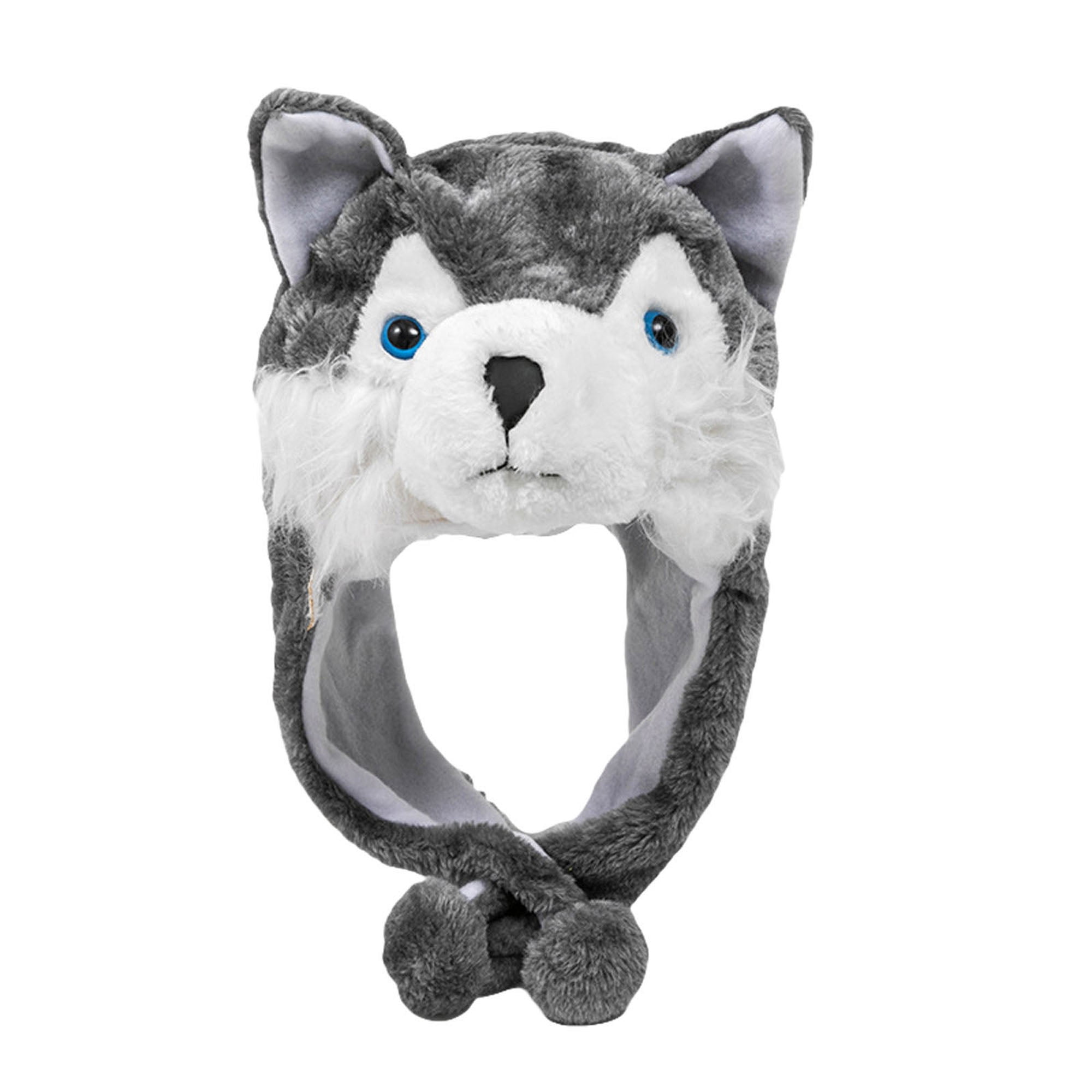 Gray and White Wolf Hat - Blue Eyes Wolf Plush Hat -Husky Plush Animal ...