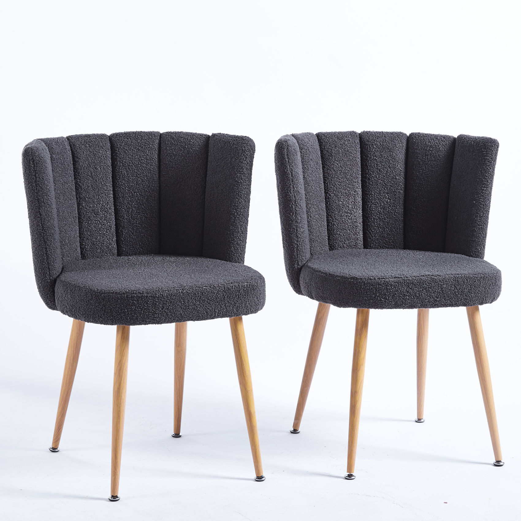 Gray chairs with wood - grain painted iron legs and short fur / Free ...
