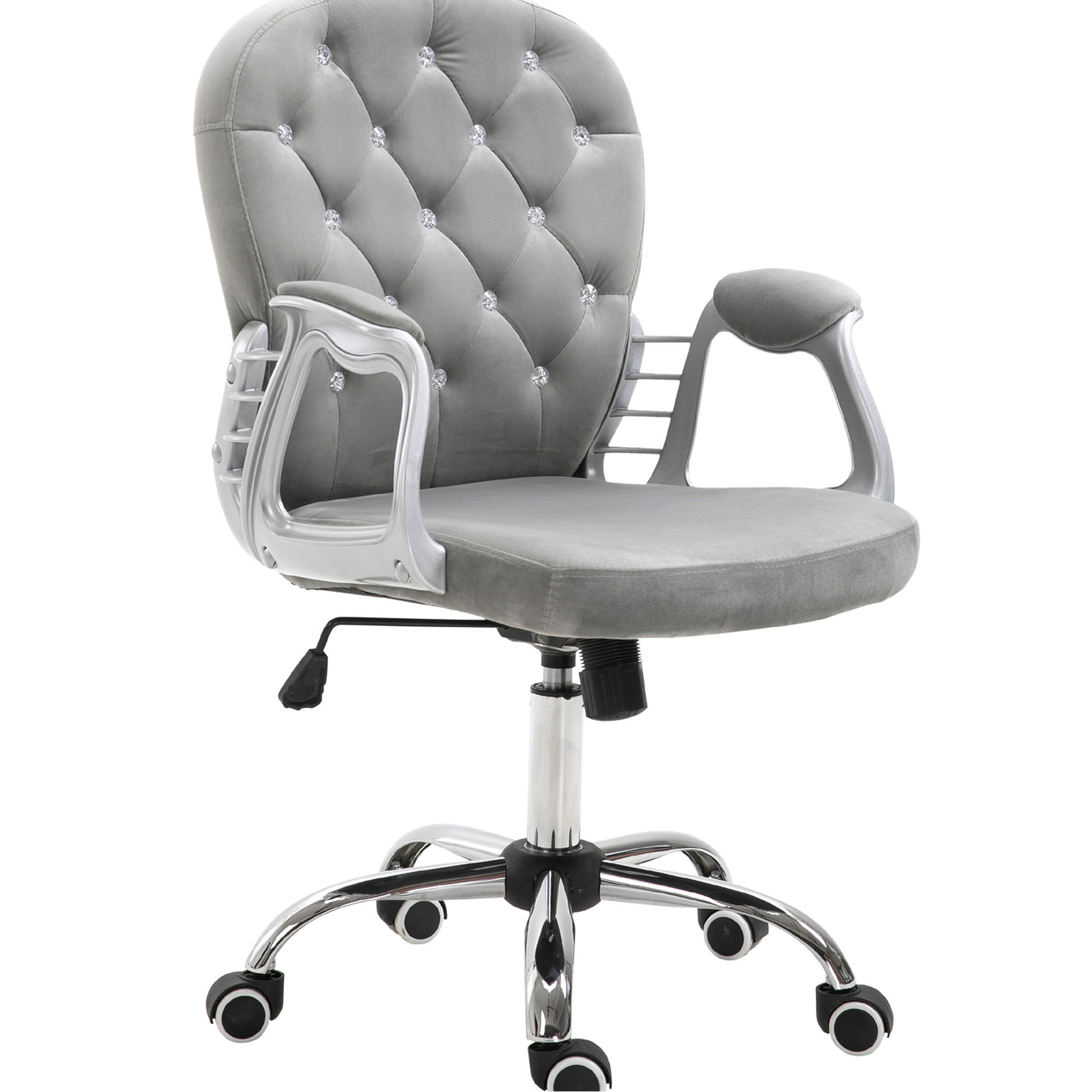 Gray fabric office chair with adjustable tension and swivel wheels ...