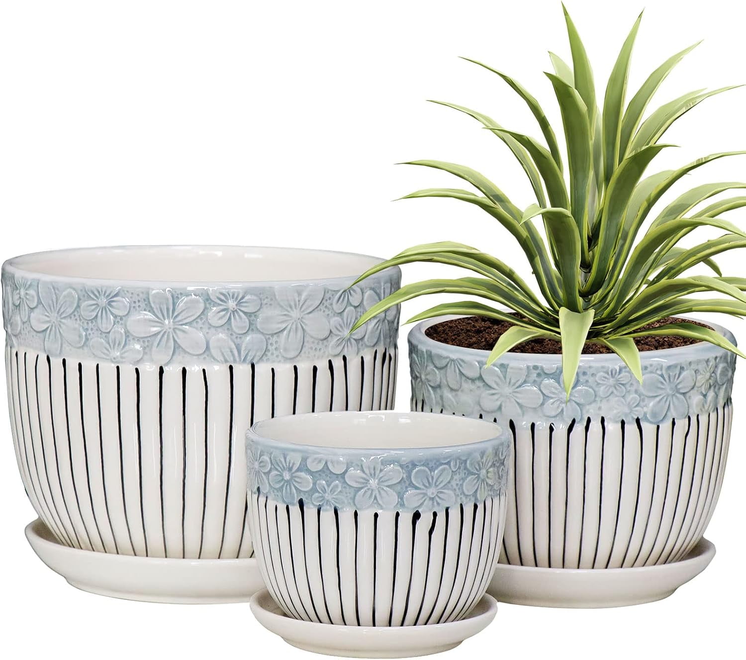 Gray flower pots, textured flower pots for indoor plants, set of 3 ...