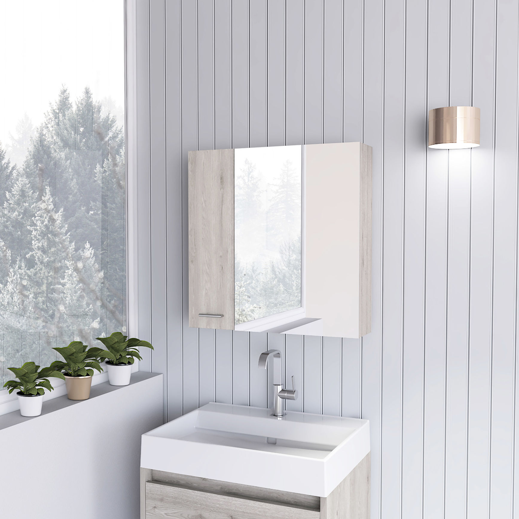 Gray four - shelf double - door cabinet for storing hair care products ...