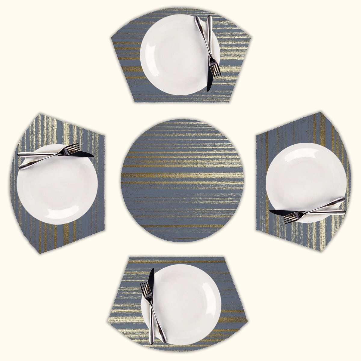 Gray gold striped wooden texture Round Table Placemats Set Of 5 Wedge ...