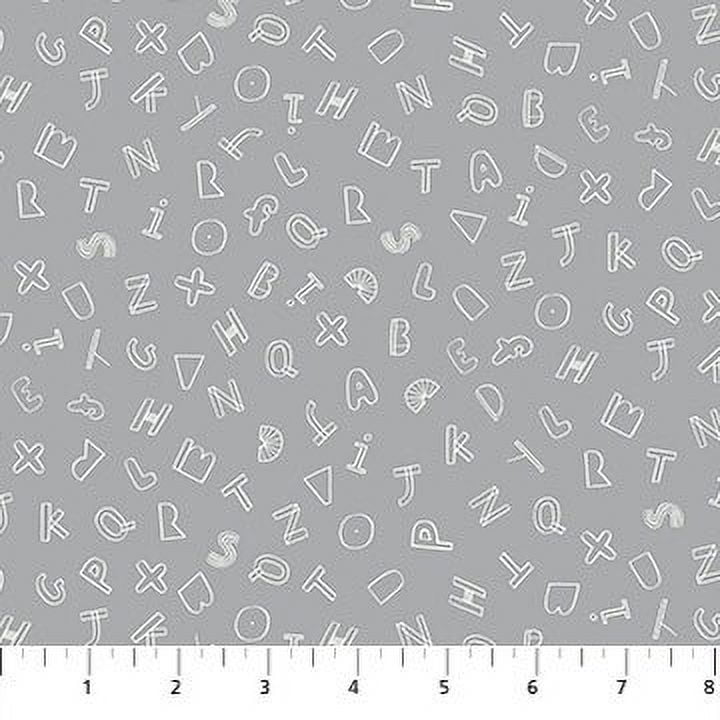 Gray kids alphabet cotton fabric, Figo Fabrics Book Club cotton, Sold ...