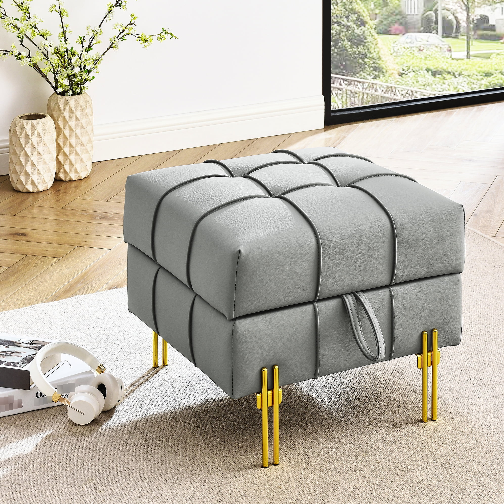 Gray -scratch Leather Storage - 22 Inches With Pet- Entryway Bench And ...