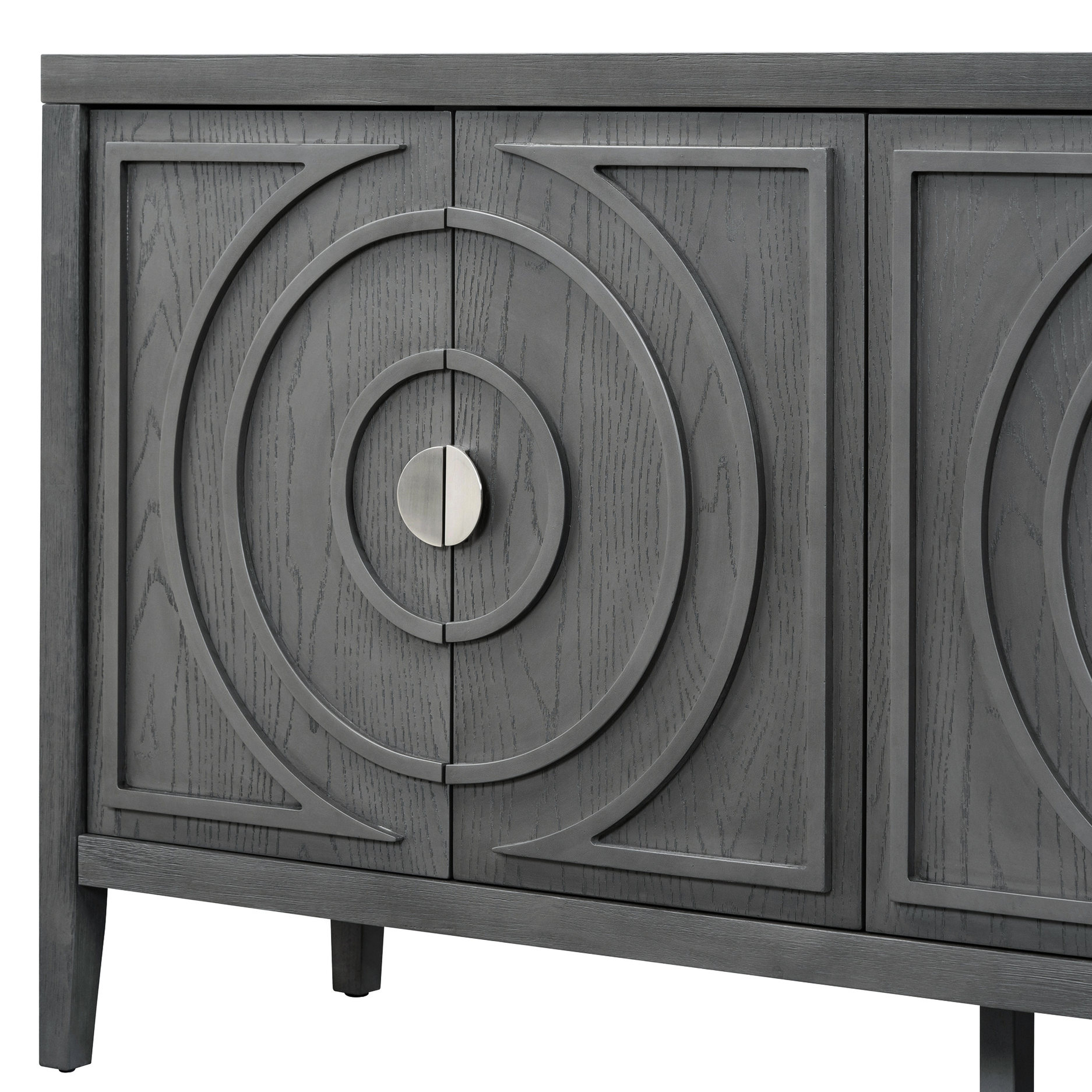 Gray sideboard with circular groove design and three - adjustable ...