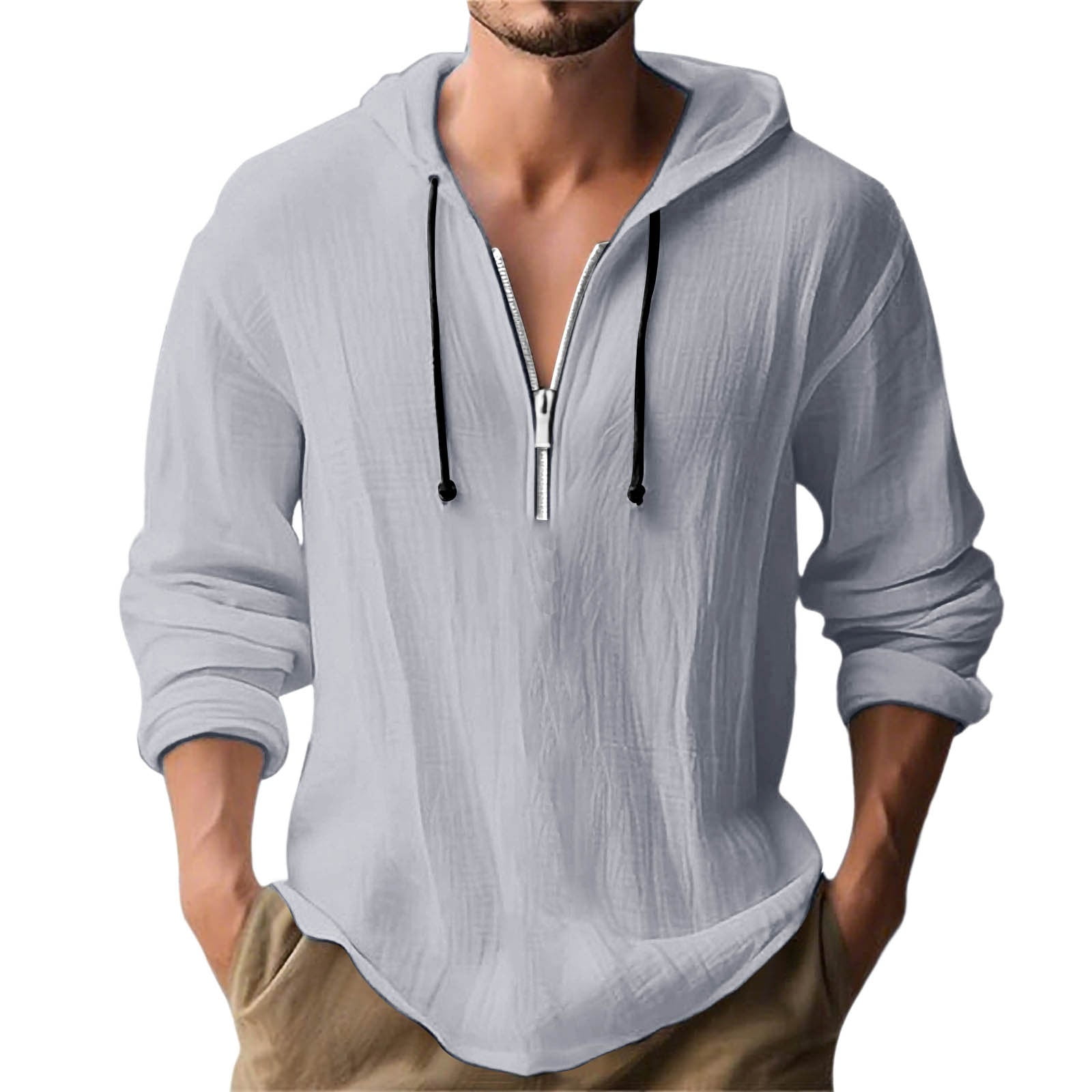 Gray with Hood Plain Casual Outfits for Mens Fall Summer Long Sleeve ...