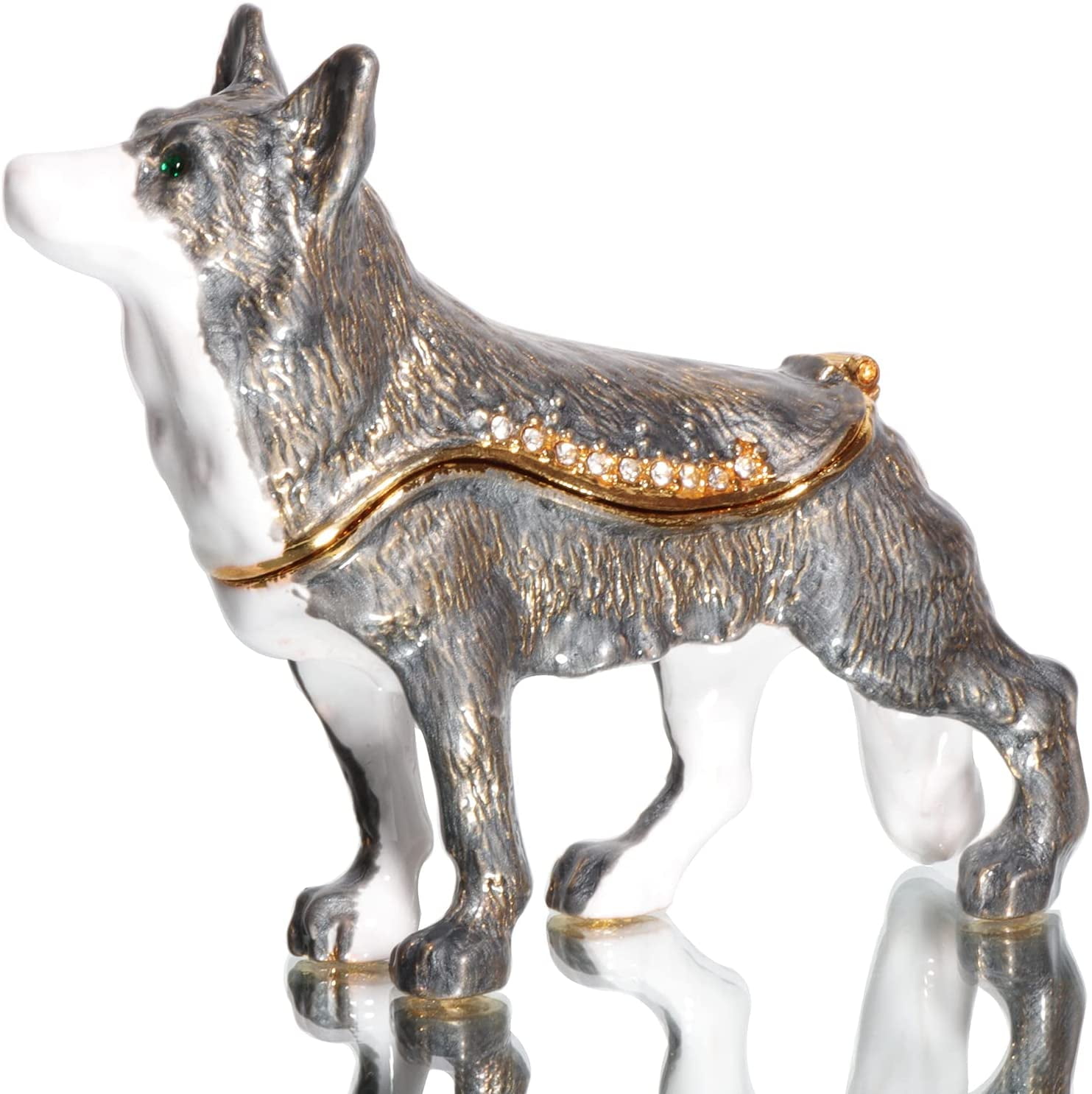 Gray wolf Trinket Box Hinged Hand-painted Figurine Collectible Ring ...
