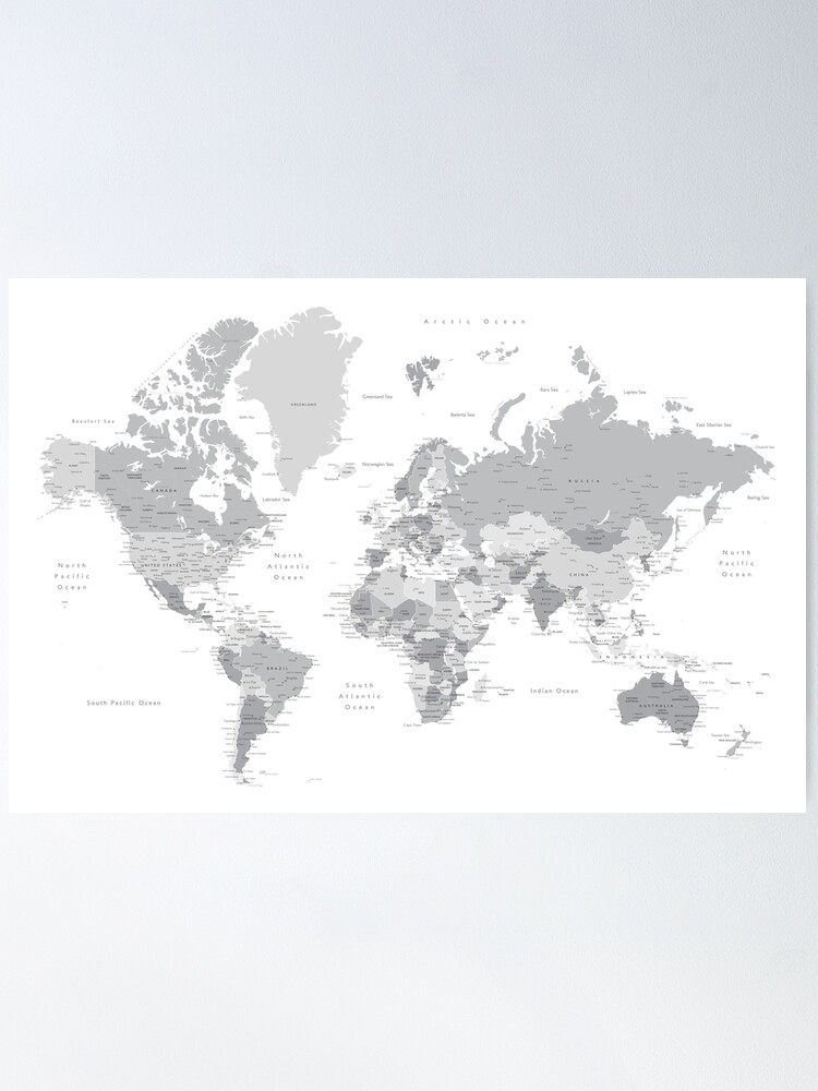 Gray world map with cities, states, countries Poster - Walmart.com