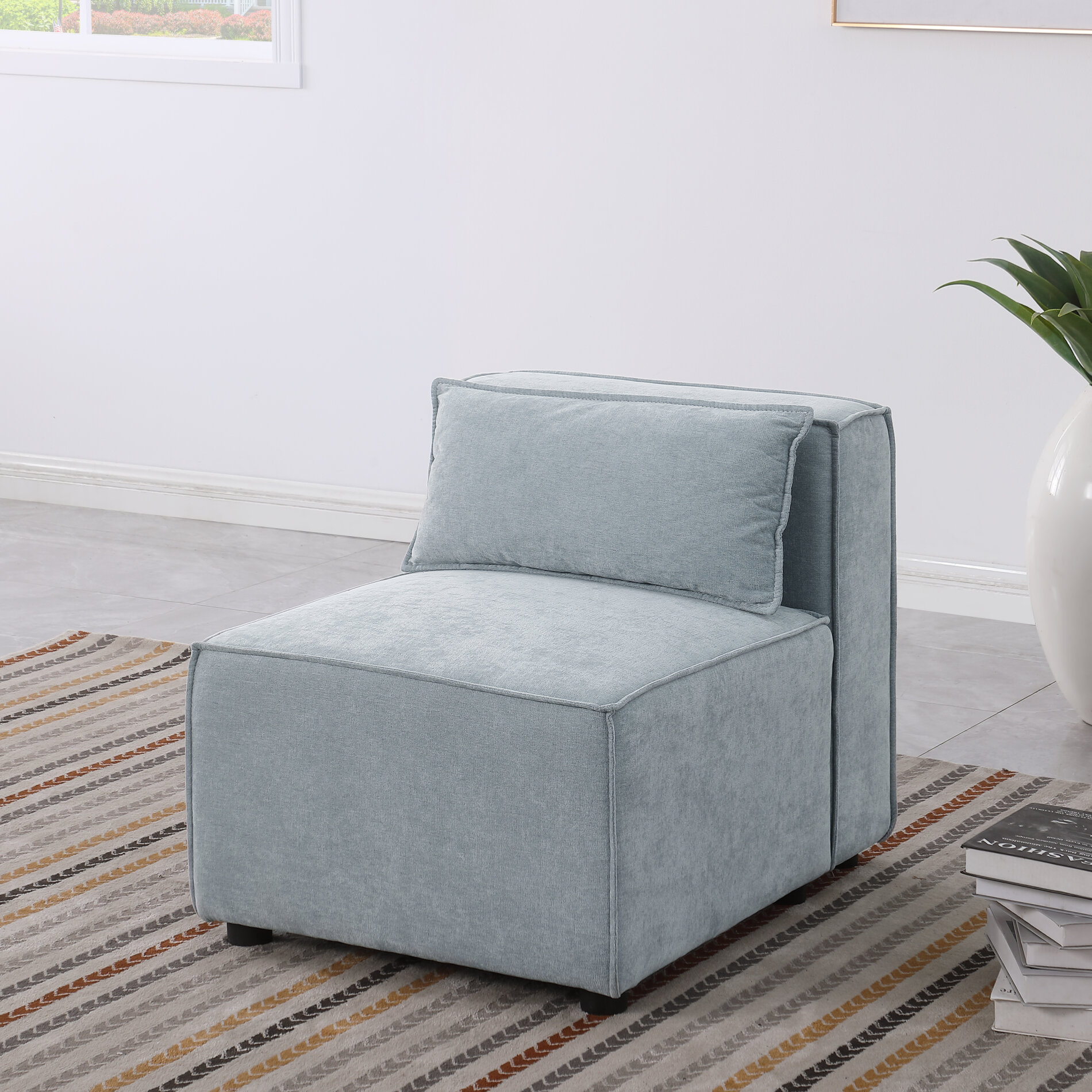 Grayish Blue Chenille Modular Sofa Set - Ultra-Soft Seats & Back, Knock ...