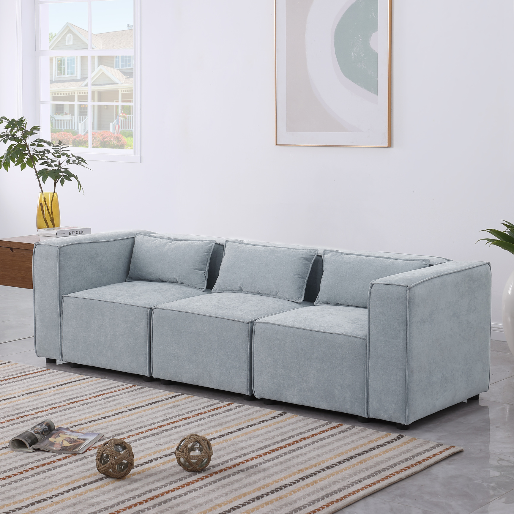 Grayish Blue Modular Sofa, U-sharped sofa couch with Seat and Back, 350 ...