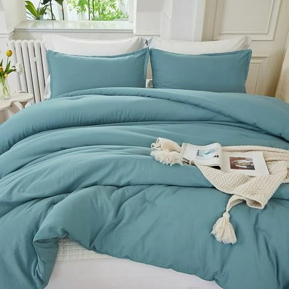 Grayish Teal Comforter Full Size, 3 Pieces Lightweight Solid Bedding ...
