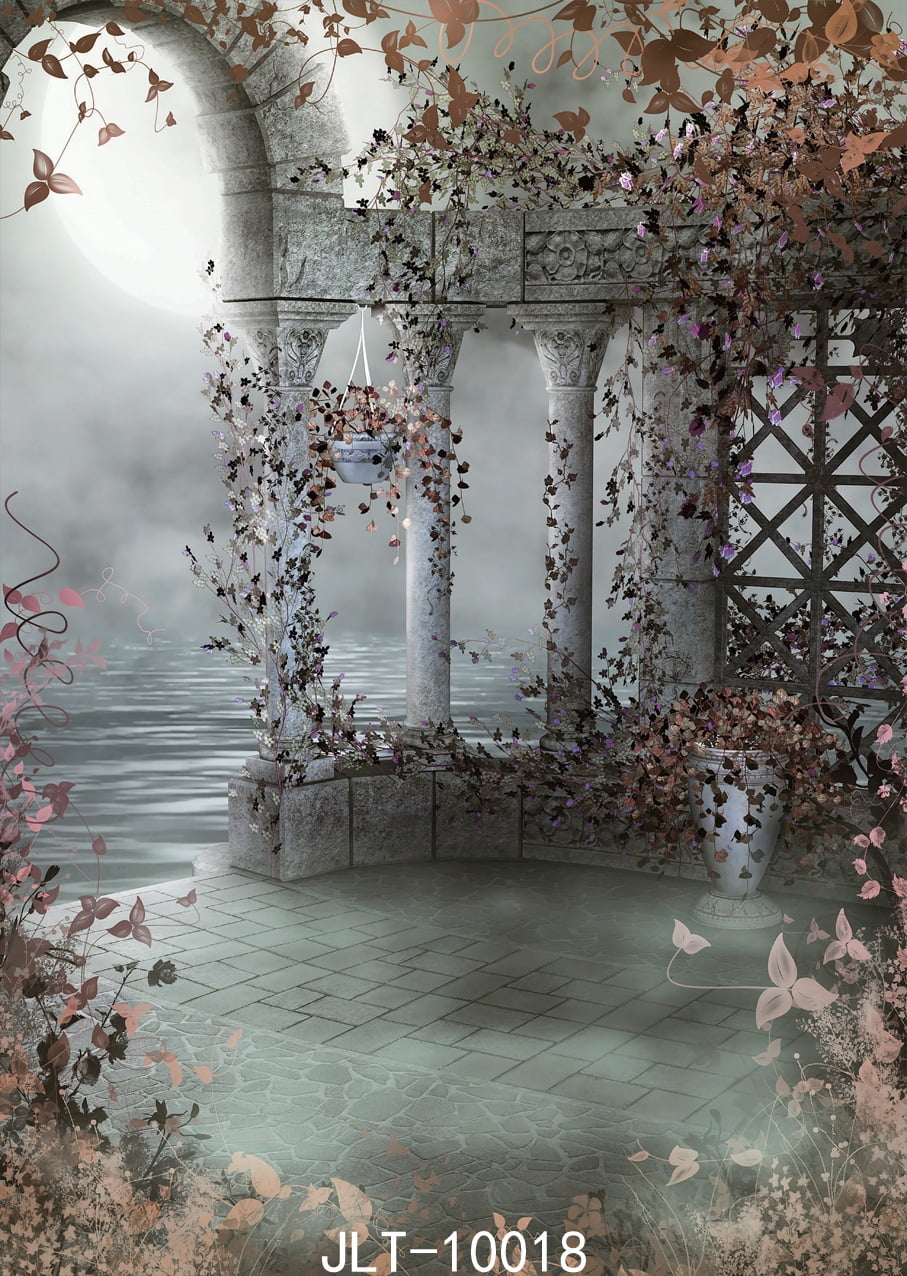 Grayish White Photography Backdrops Night Moon Fantasy Backgrounds Arch ...