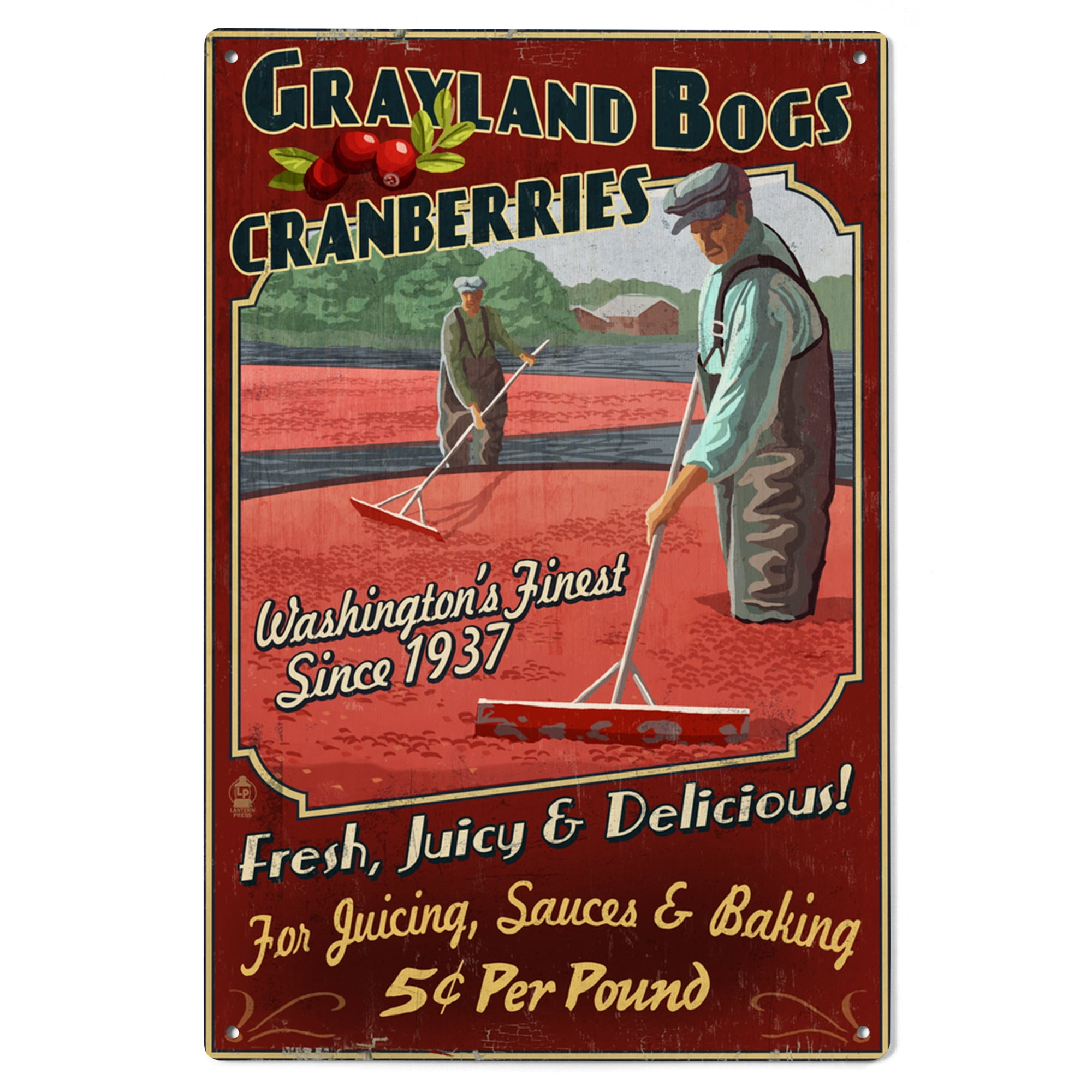 Grayland, Washington, Cranberry Vintage Sign Birch Wood Wall Sign (6x9 ...