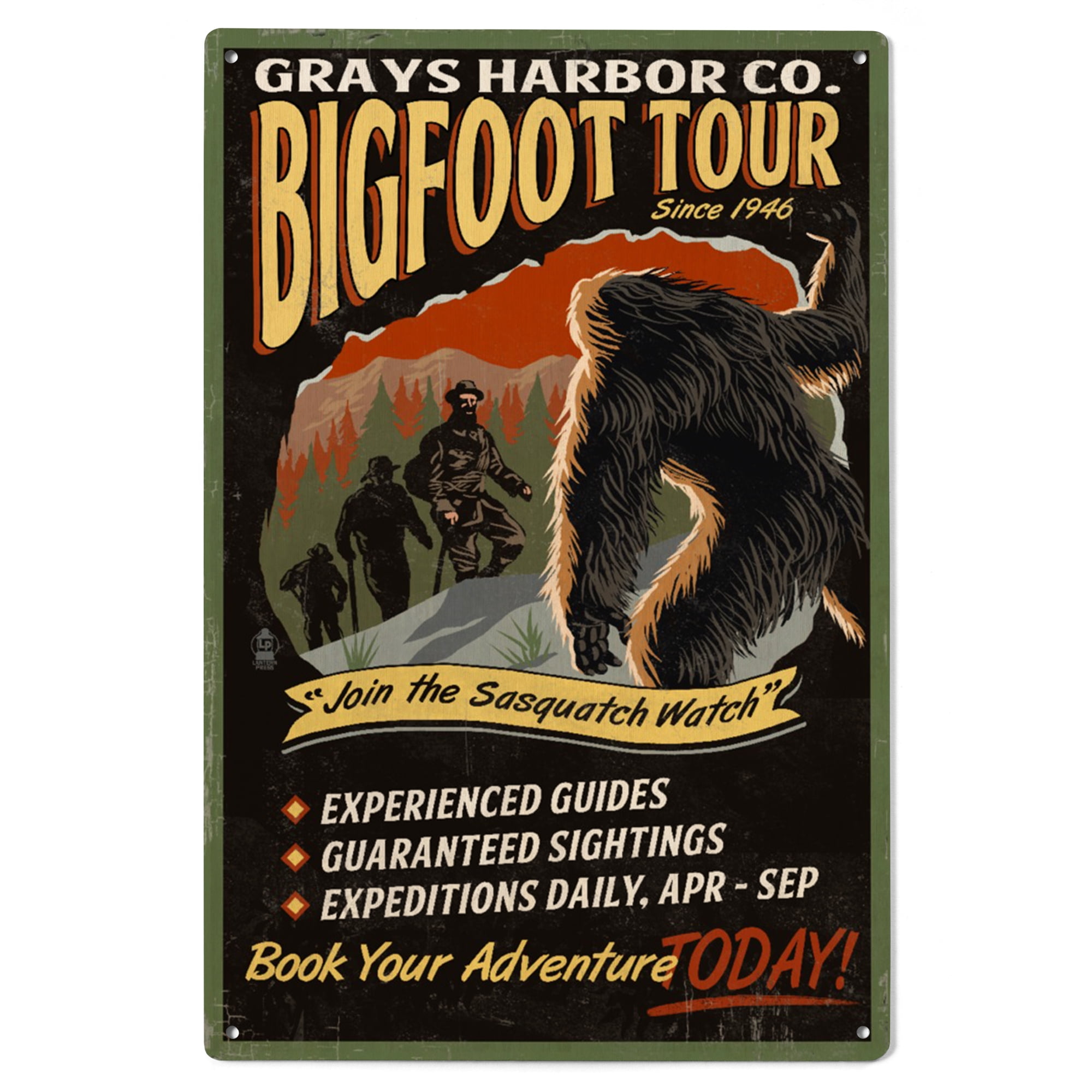Grays Harbor Co., Bigfoot Tours, Vintage Sign Birch Wood Wall Sign (6x9 ...