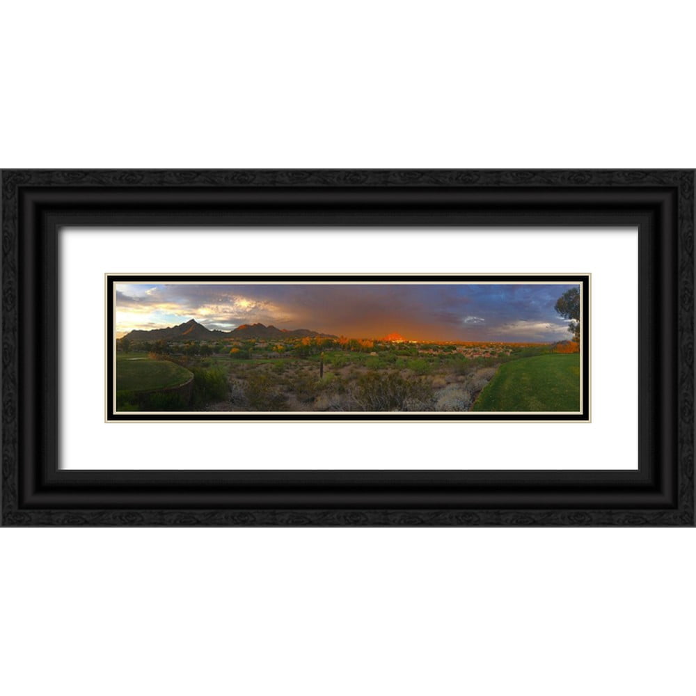 Grayscale 32x12 Black Ornate Wood Framed with Double Matting Museum Art ...