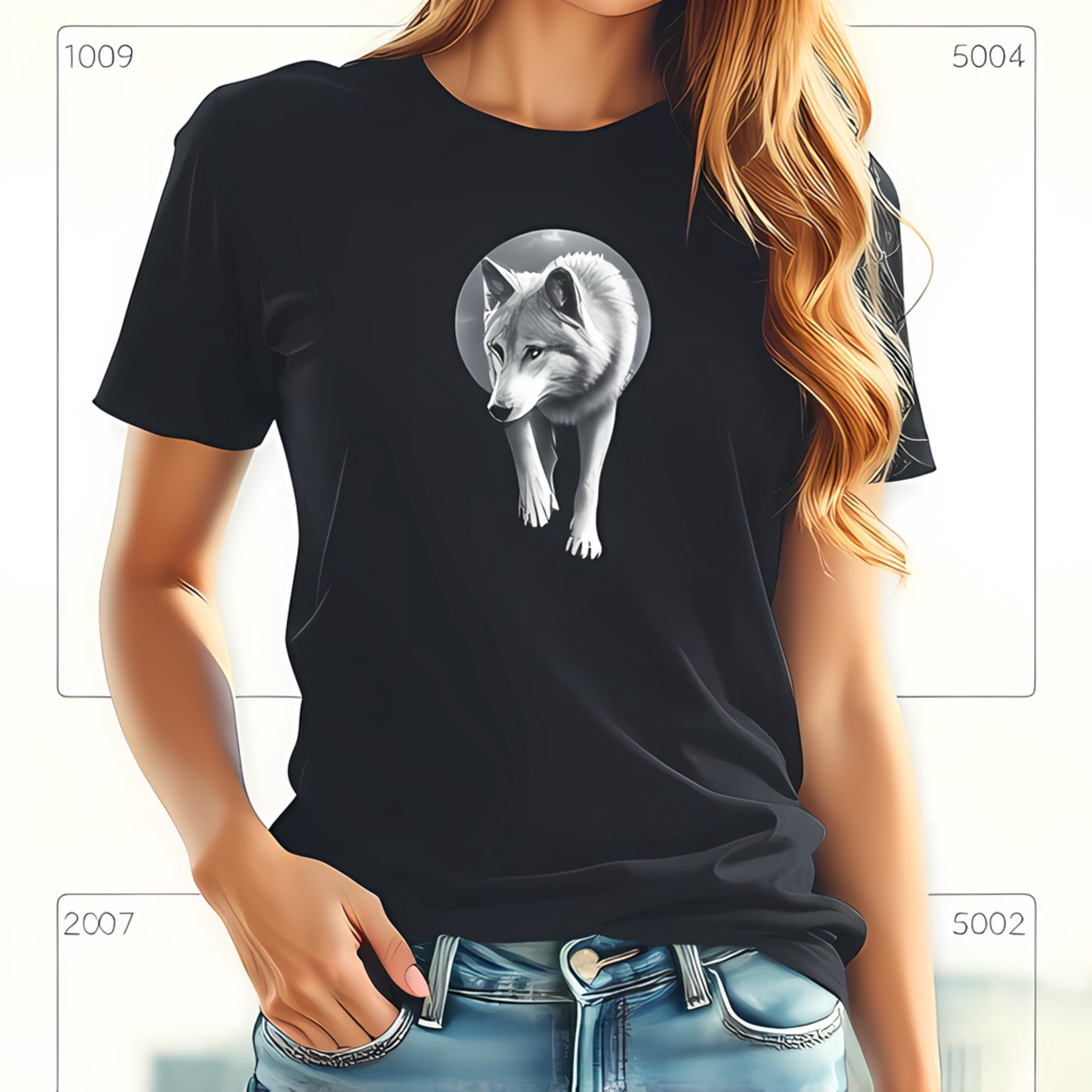 Grayscale Lone Wolf T-Shirt - Short Sleeve Cotton Tee with Full Moon ...