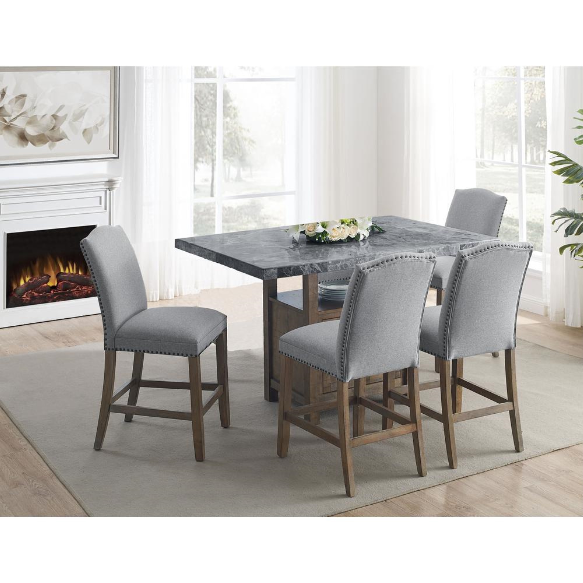 Picket House Furnishings Grayson Dining 5PC Set Grey Oak - Walmart.com